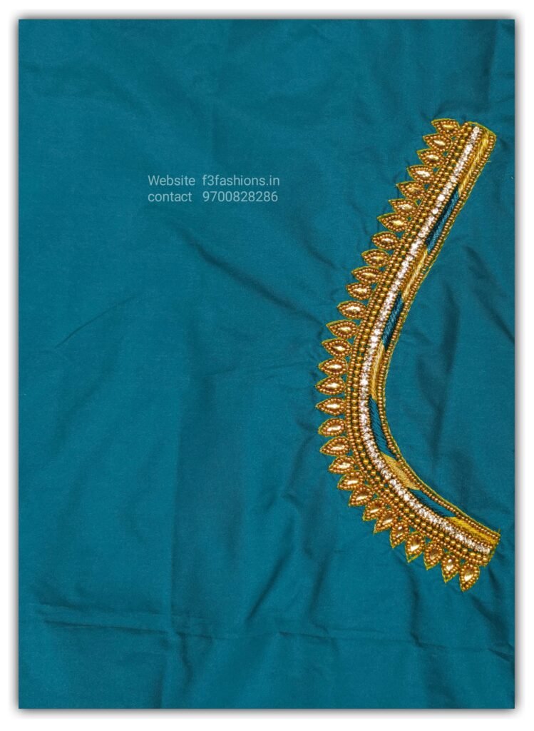Peacock Colour Double Peacock Design Maggam Work Blouse - F3fashions