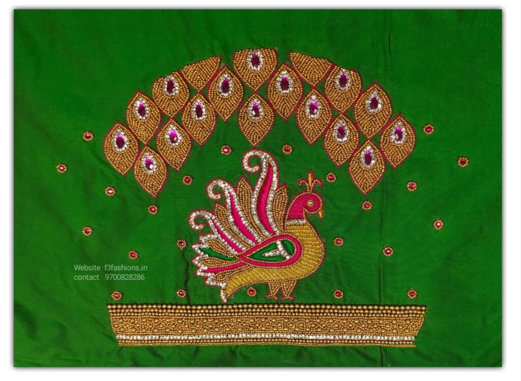 Light Green Colour Pot Peacock Design Maggam Work Blouse - F3fashions